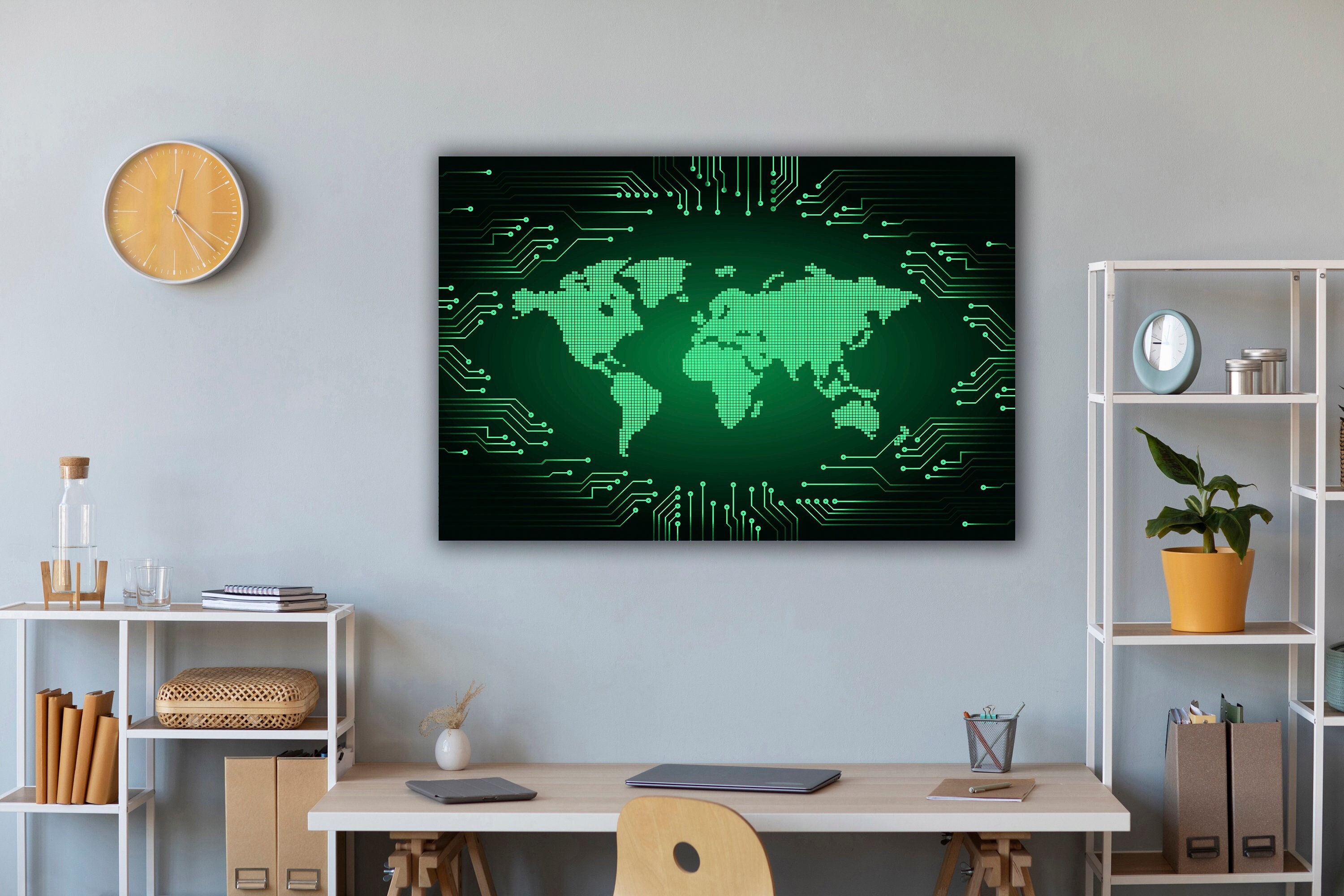 Cpu Chip Circuit Board World Map, Circuit Board Decor, Chip Wall Art ...
