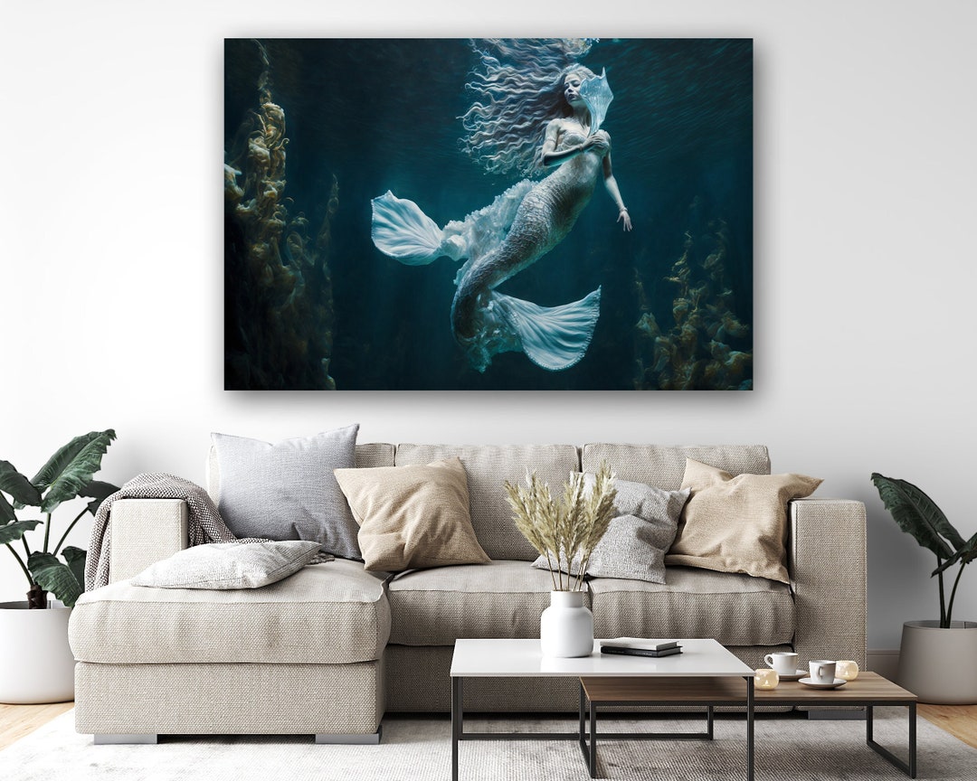 Mermaid Wall Art, Mermaid Canvas Print, Mermaid Decor for Her, Mermaid ...