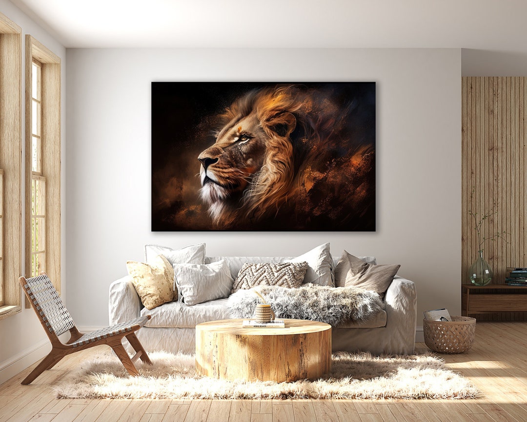 Lion Wall Art, Lion Canvas, Lion Print, Animal Wall Decor, Modern ...