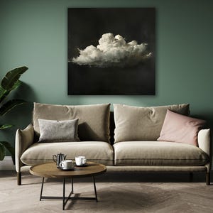 White Cloud Wall Art, Large Cloudy Sky Painting, Vintage Cloud Oil ...