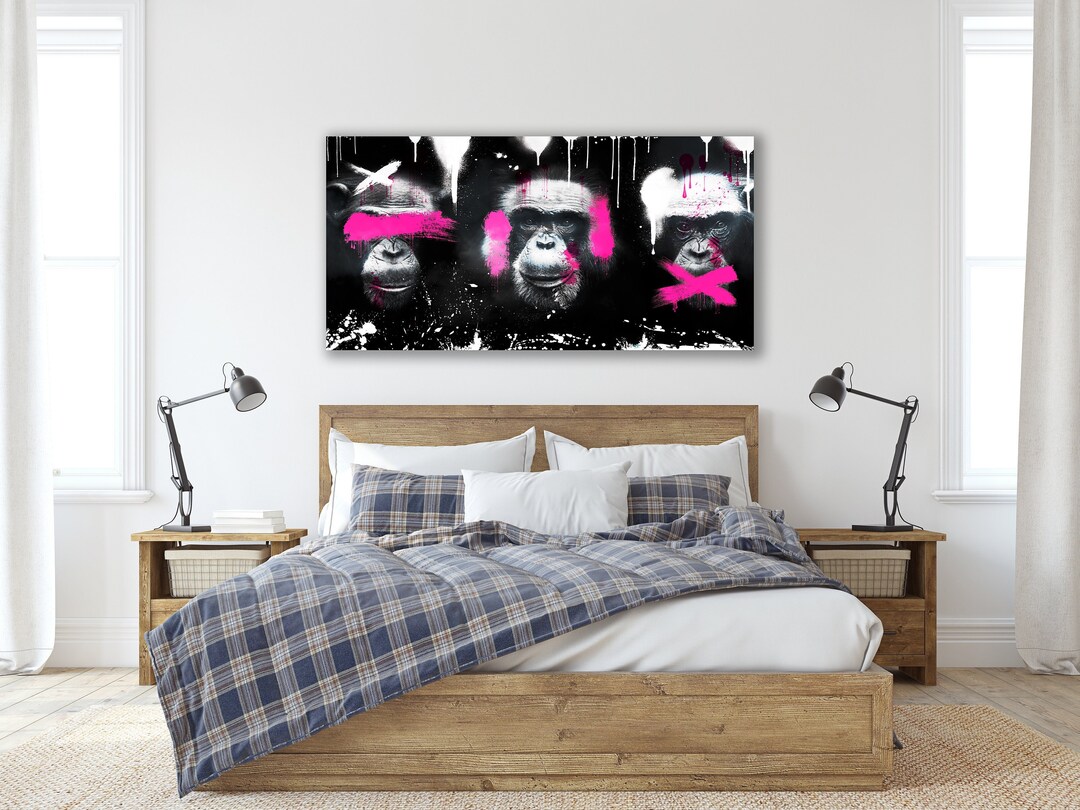 Banksy Three Wise Monkeys, Three Monkey Wall Art, Banksy Canvas Print ...