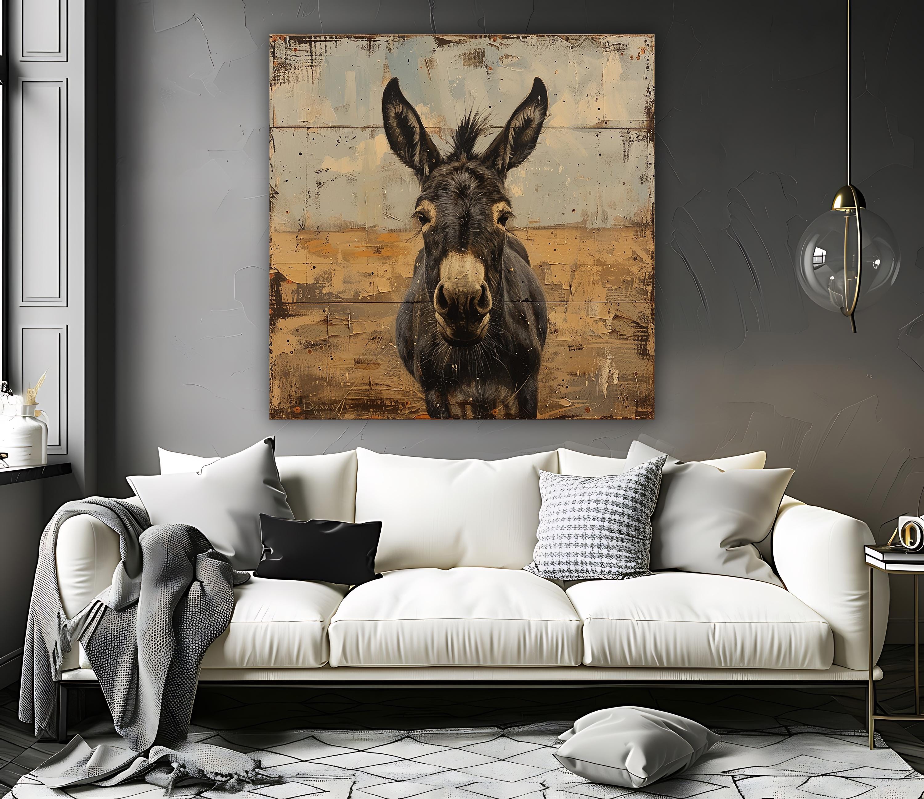 Cute Donkey Wall Art,rustic Donkey Canvas Print, Animal Farmhouse Decor ...