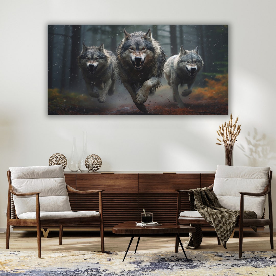 Wolfs Print, Wolf on the Hunt, Wolf Wall Decor, Man Cave Art, Wolf Wall ...