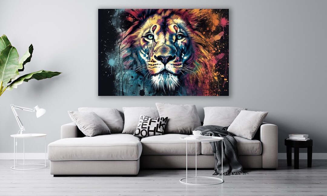 Abstract Lion With Canvas, Pop Art Lion Canvas Print Wall Art , Natural ...