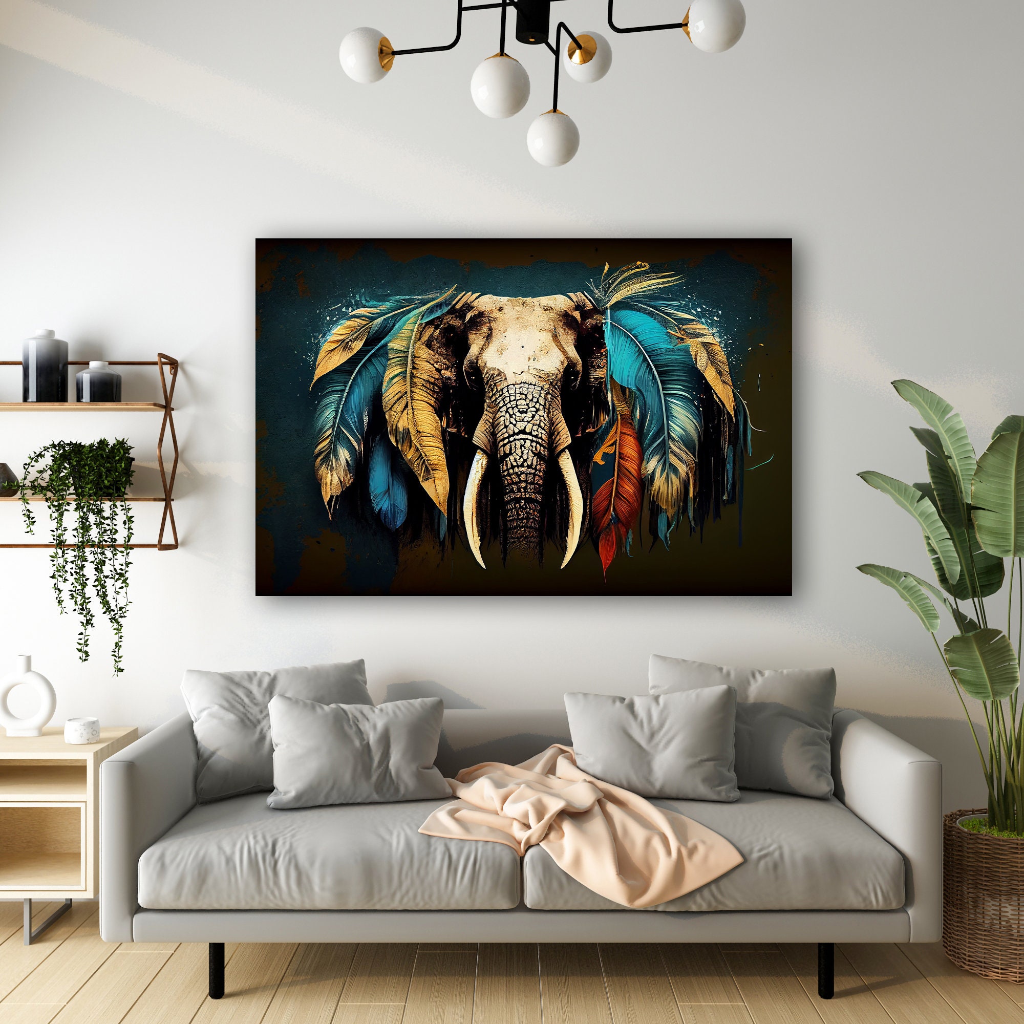 Abstract Colourful Elephant Painting, Elephant Artwork, Elephant Canvas ...