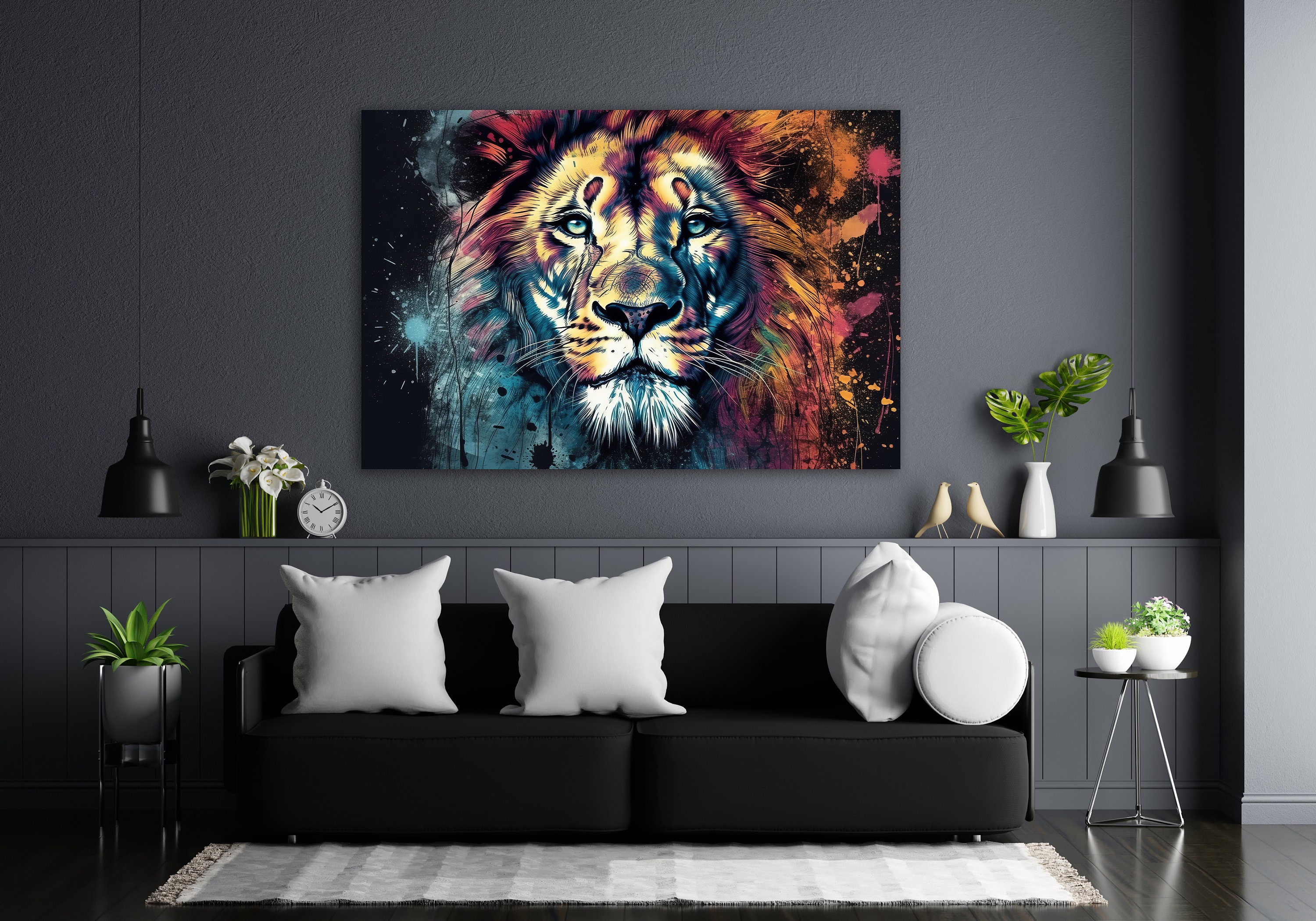 Abstract Lion With Canvas, Pop Art Lion Canvas Print Wall Art , Natural ...