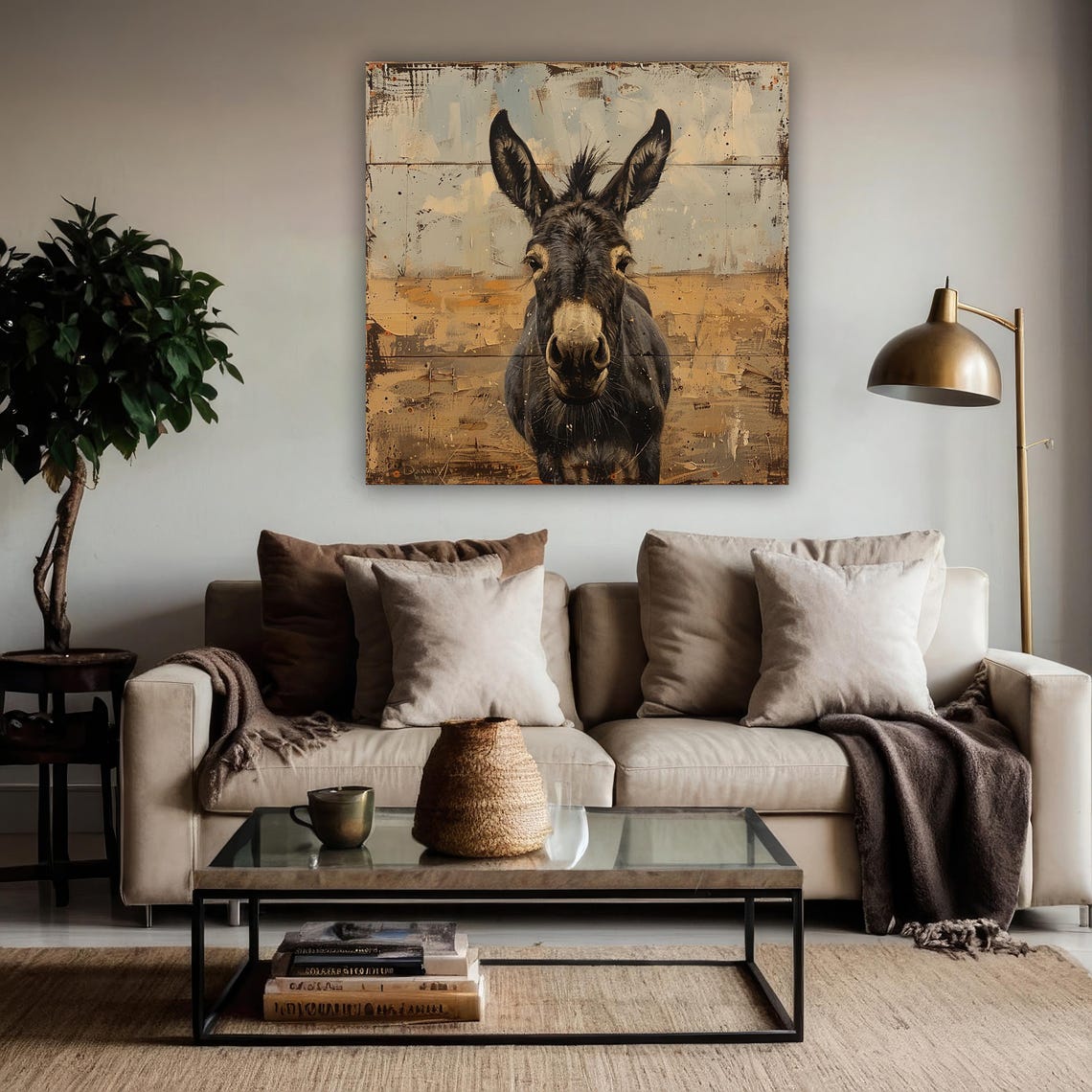 Cute Donkey Wall Art,rustic Donkey Canvas Print, Animal Farmhouse Decor ...