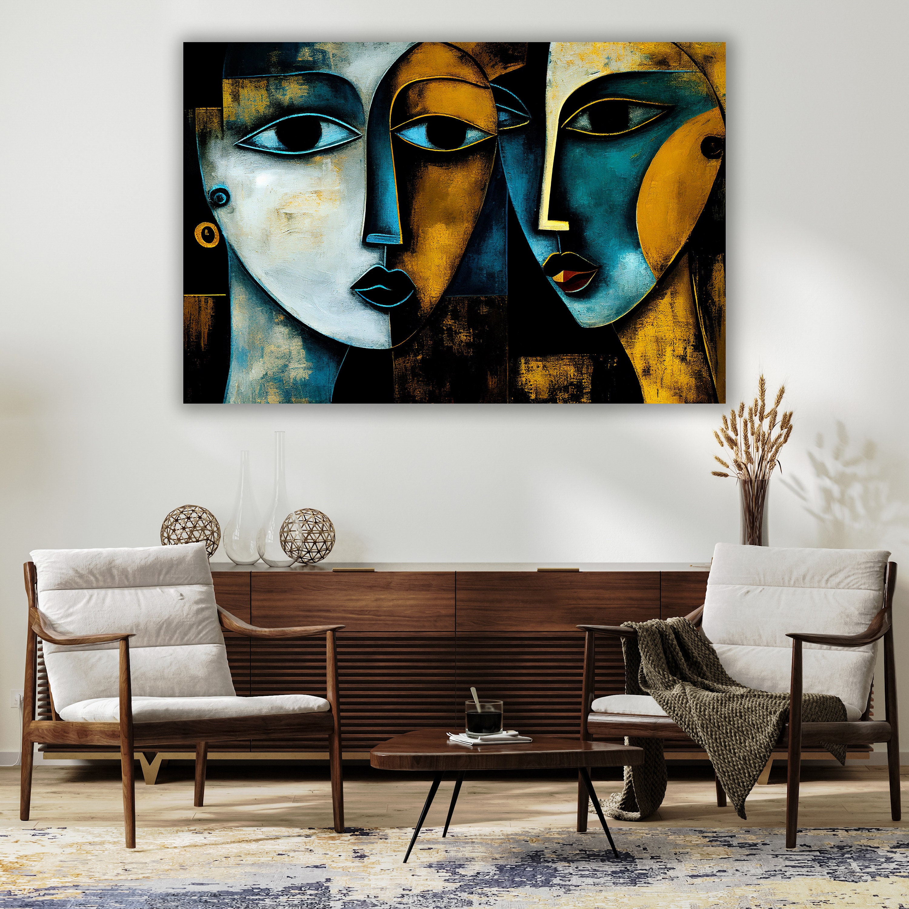 Surreal Faces Artwork, Office Gift, Minimalist Artwork, Abstract Face ...