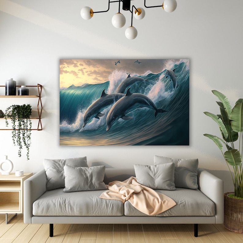 Dolphins in the Ocean, Turquoise Dolphin Art, Dolphin Wall Art, Animal Decor, Home Decor ...