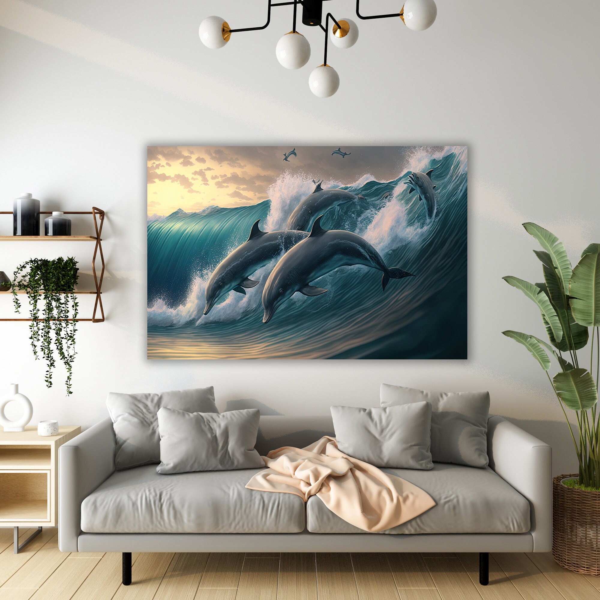 Dolphins in the Ocean, Turquoise Dolphin Art, Dolphin Wall Art, Animal ...