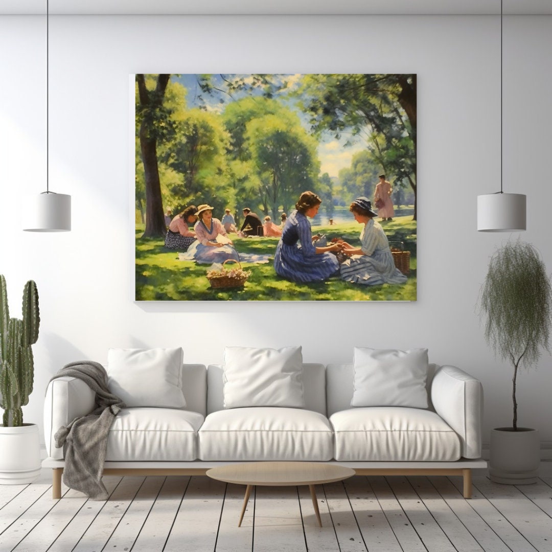 Vintage Picnic Scene Printable Wall Art Poster | Picnic Art Print Oil ...