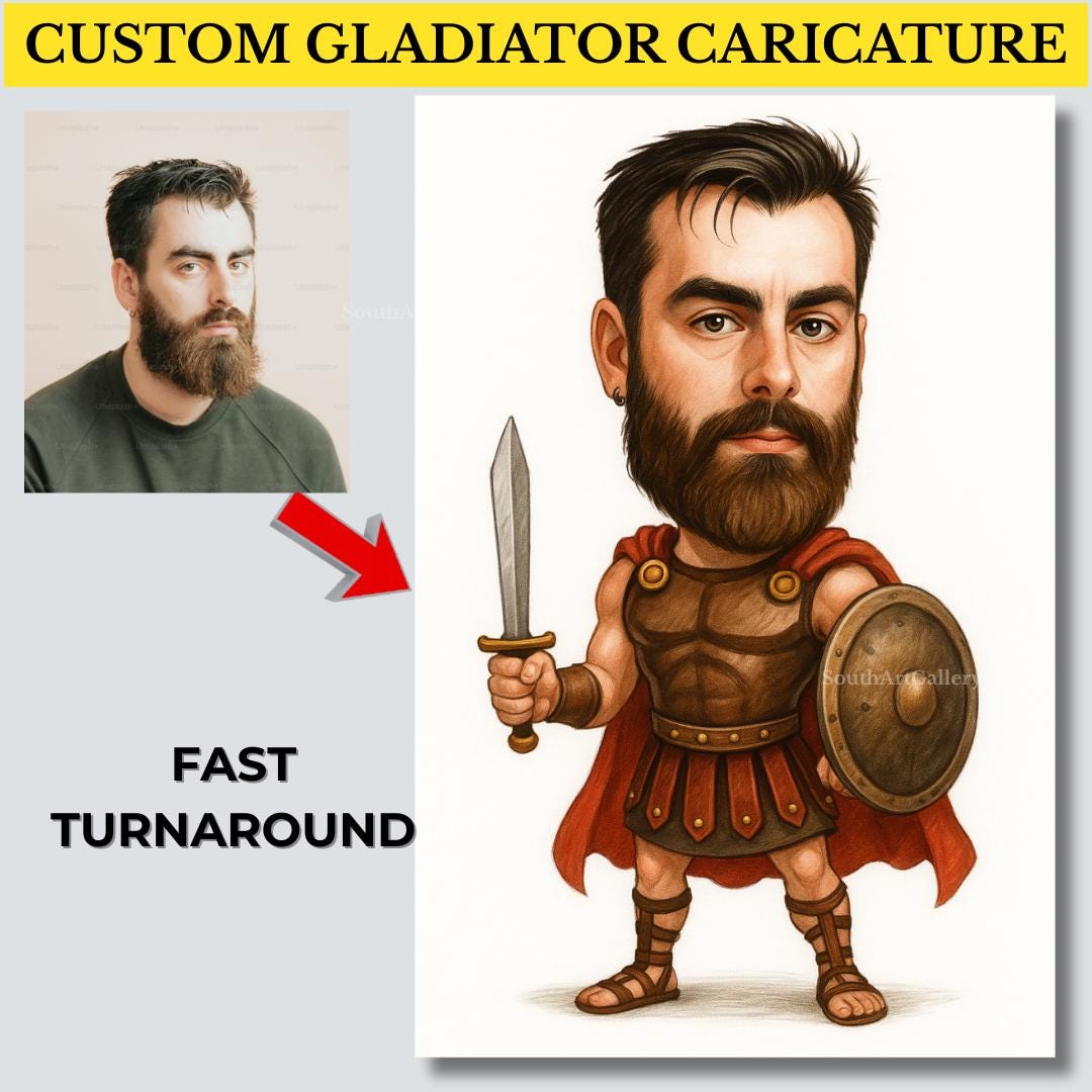 Custom Gladiator Caricature, Funny Roman Warrior Gift, Digital ...