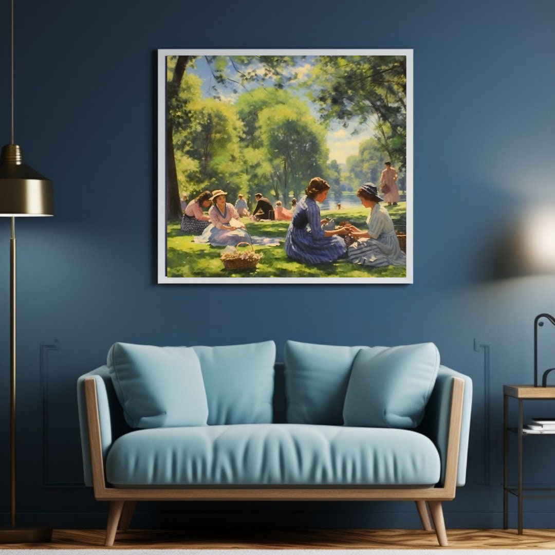 Vintage Picnic Scene Printable Wall Art Poster | Picnic Art Print Oil ...