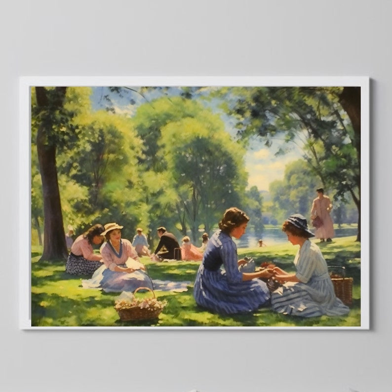 Vintage Picnic Scene Printable Wall Art Poster | Picnic Art Print Oil ...