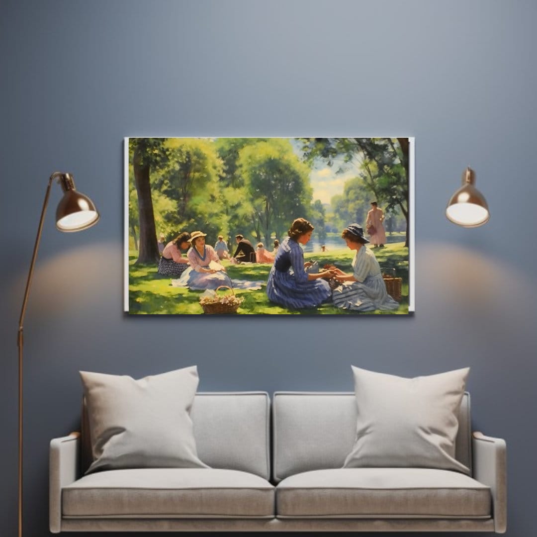 Vintage Picnic Scene Printable Wall Art Poster | Picnic Art Print Oil ...