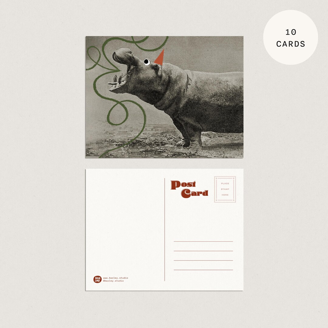 Party Hippo Postcards 10 Pack Altered Art of a Hippo With Googly Eyes ...