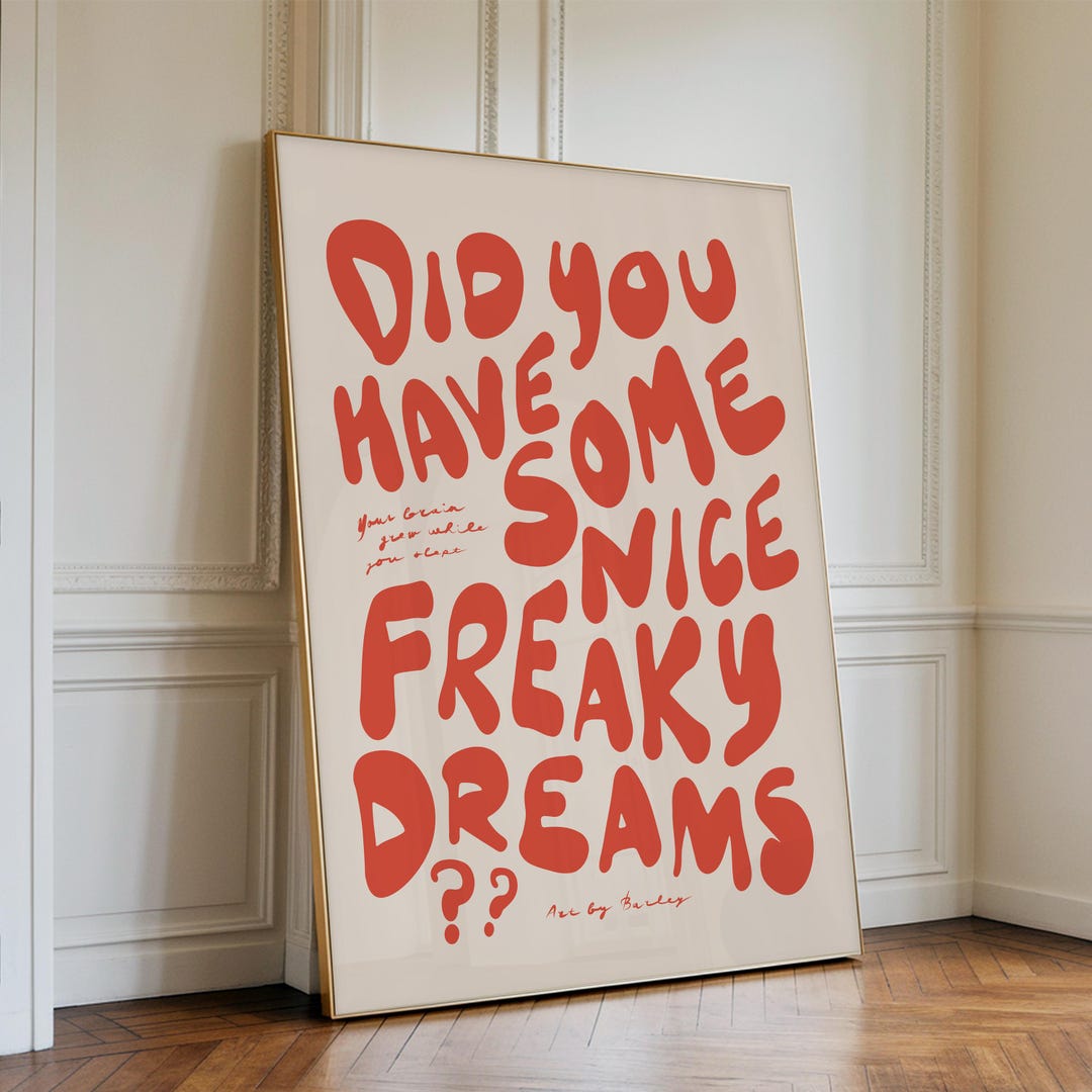 Freaky Dreams - Art Print - Red Handwritten Typographic Poster With a ...