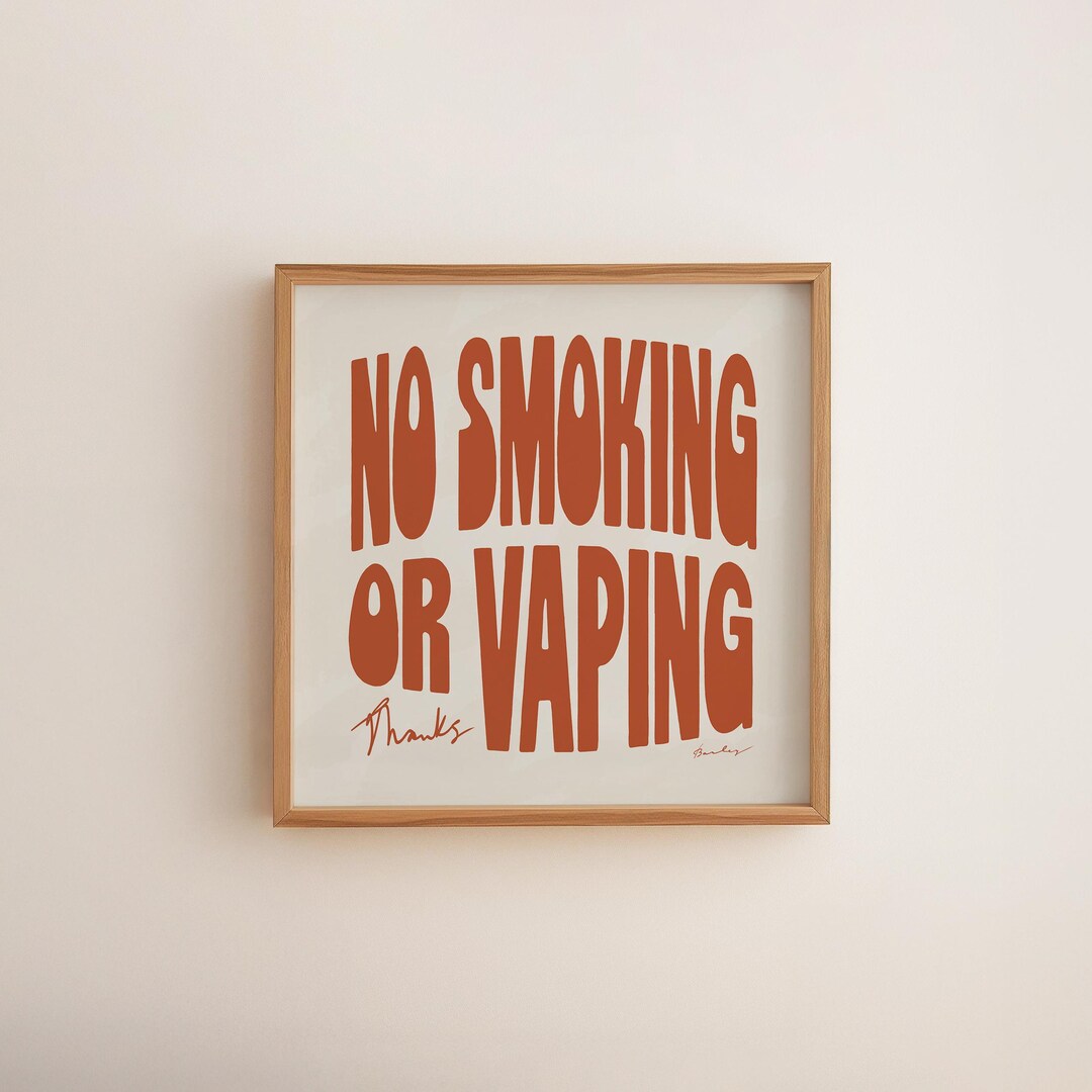 No Smoking or Vaping Sign - Groovy, Hand-drawn Type. Orange on Off ...