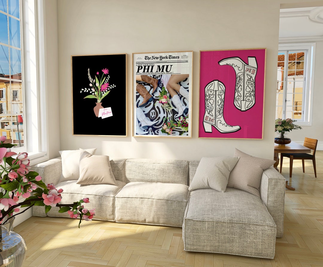 Phi MU 3 Print Wall Decor/wall Art Set- Newspaper, Flowers, Cowgirl ...