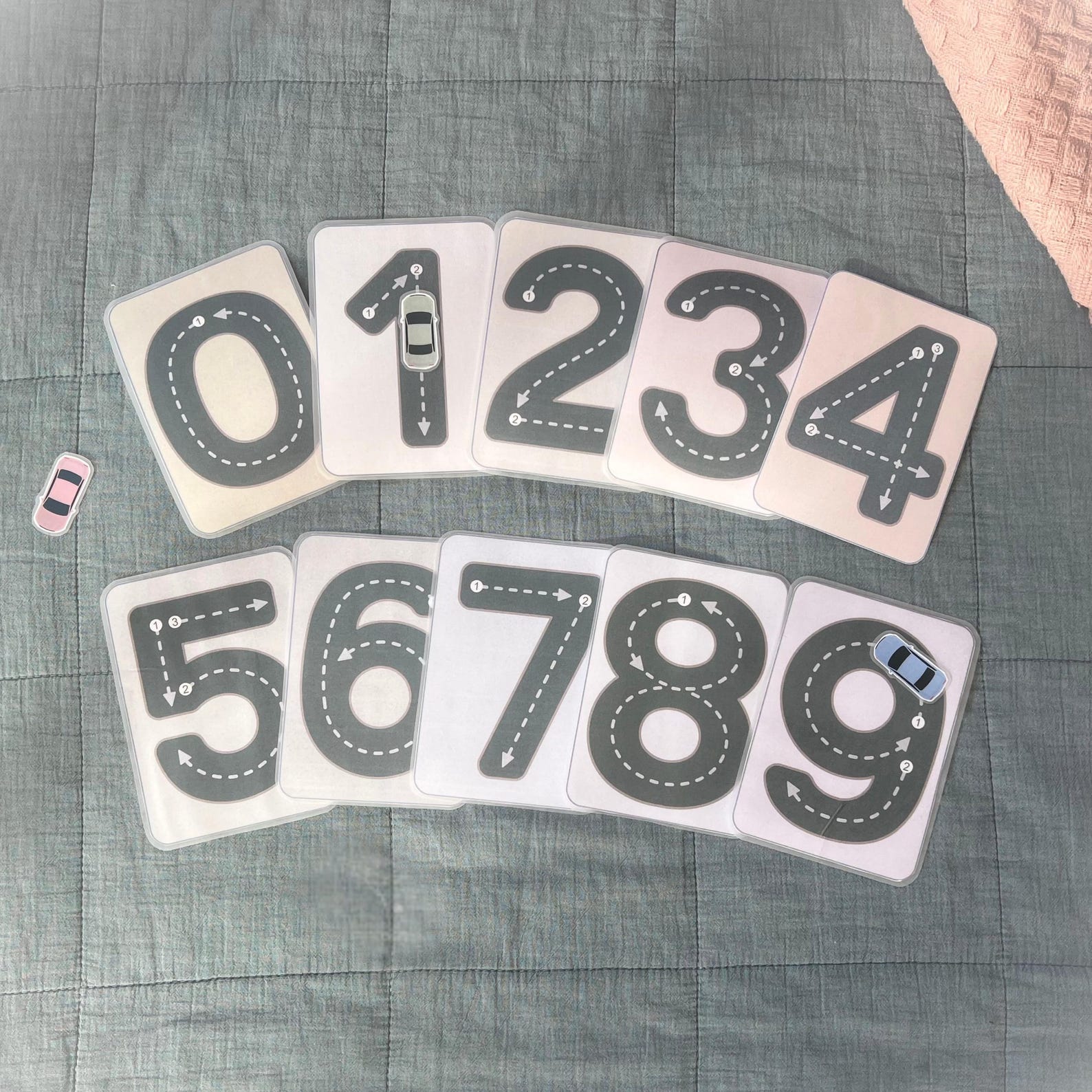 Preschool Number Tracing Flashcards: Montessori Learning Cars & Roads ...