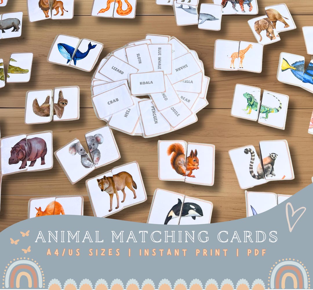 Watercolor Animal Matching Cards Printable | Montessori Learning Game ...