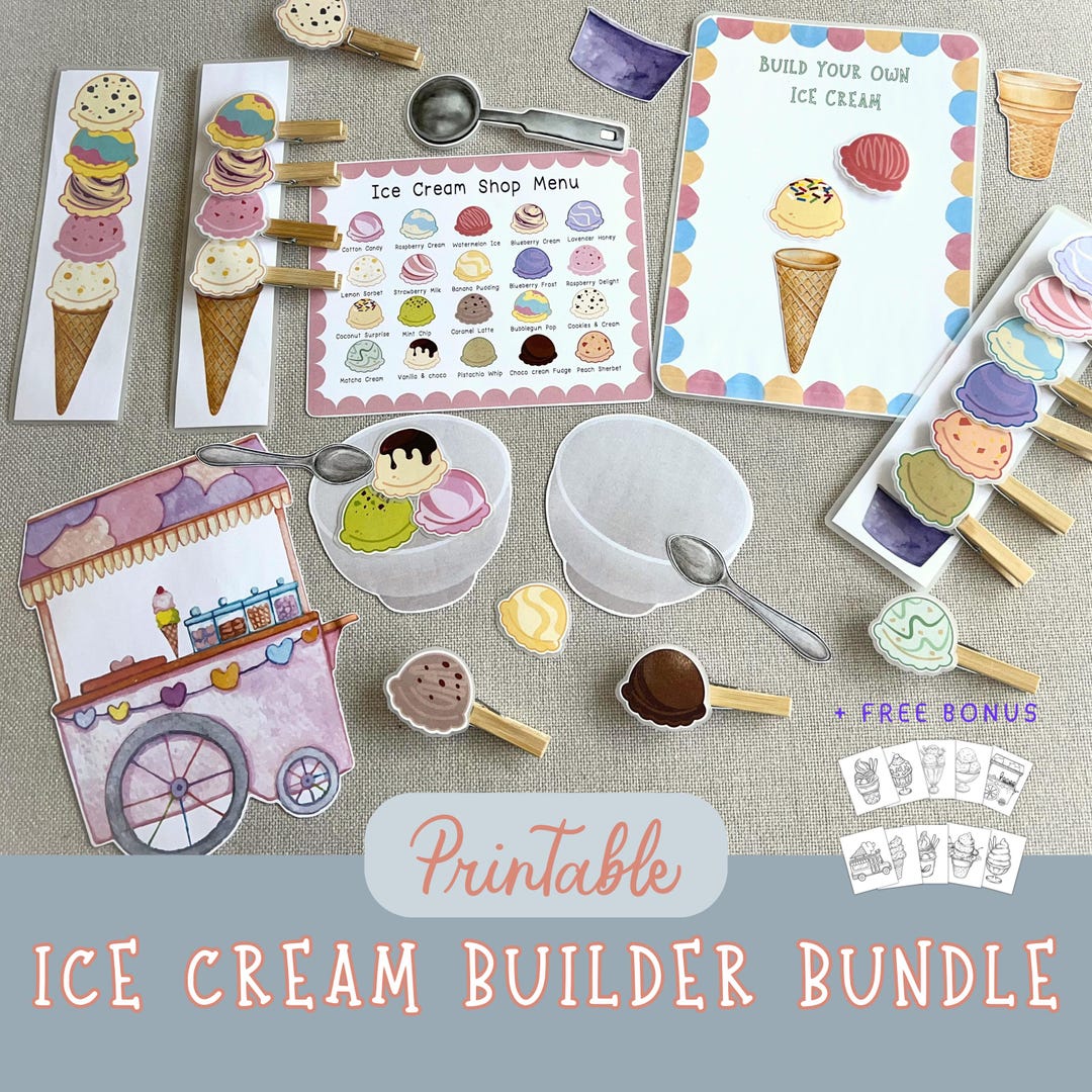 Ice Cream Builder Printable for Preschool Toddler Kids , Color and ...