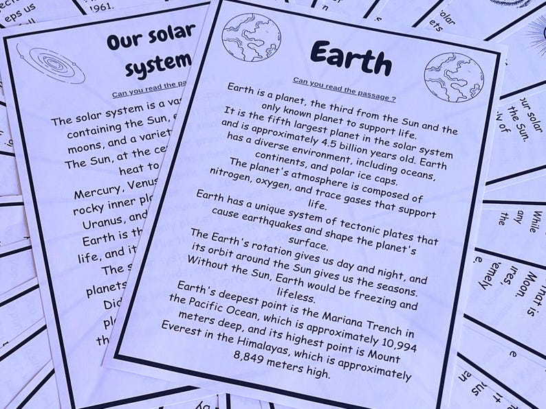 Space Reading Comprehension Passages Nonfiction Science Worksheets ...