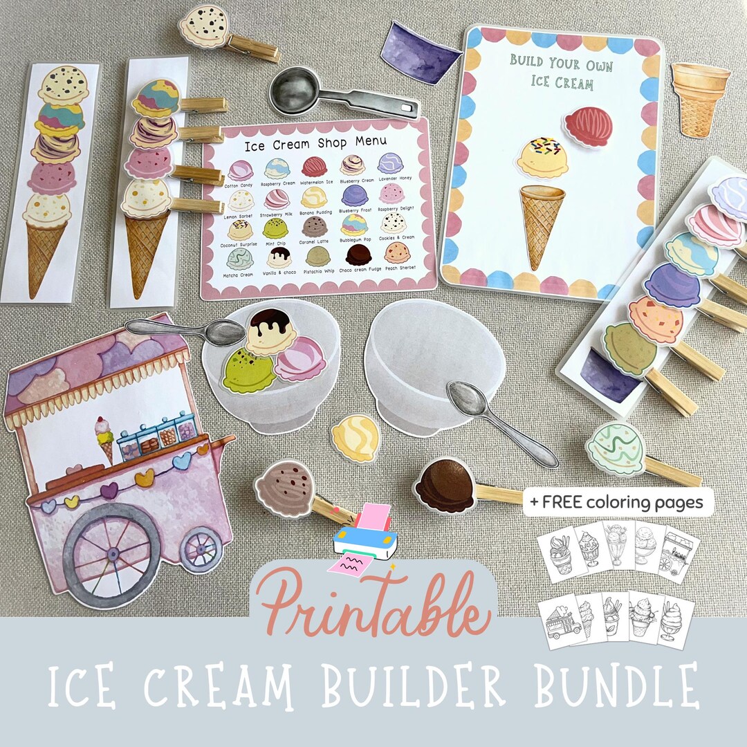 Ice Cream Builder Printable Activity, Fine Motor Skills, Toddler Busy ...