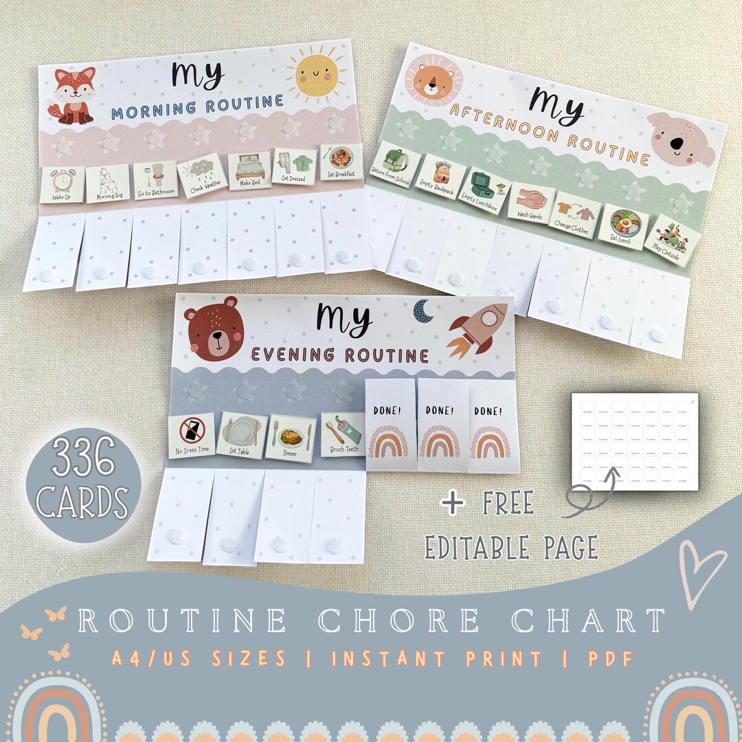 Kids Daily Routine Chore Charts Printable | Morning Afternoon Evening ...