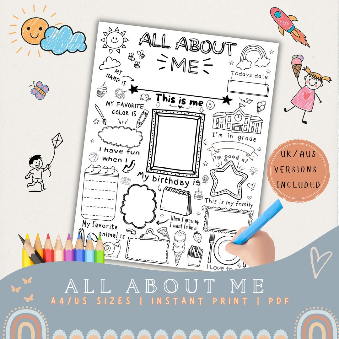 All About Me Worksheet Printable – Kids Coloring Page Activity ...