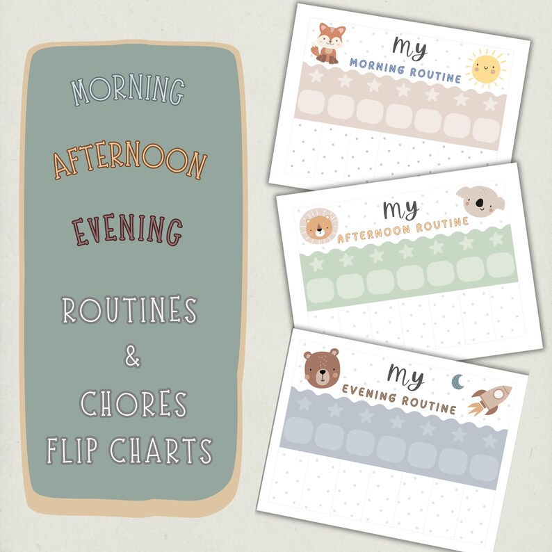 Kids Daily Routine Chore Charts Printable | Morning Afternoon Evening ...