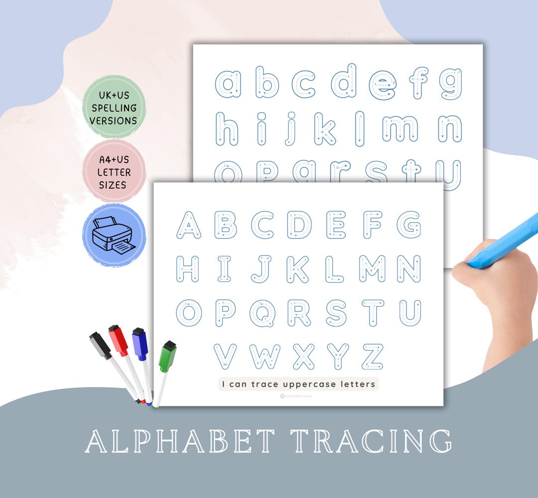 Alphabet Tracing Worksheet Printable Uppercase & Lowercase Handwriting ...