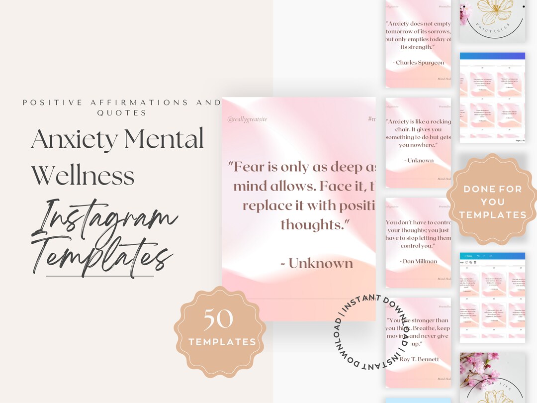 50 Anxiety Instagram Post Templates, Anxiety Templates, Mental Health ...