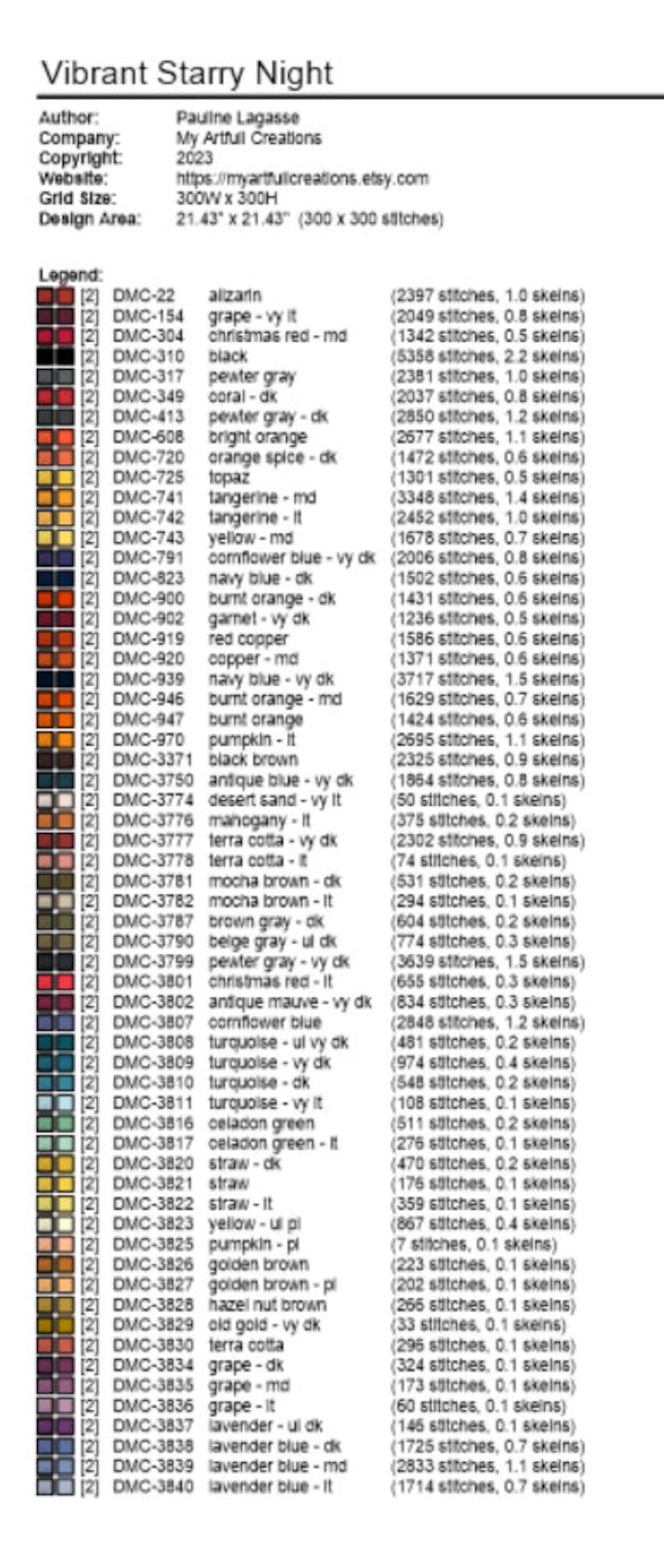 Vibrant Starry Night, Printable Cross Stitch Pattern Starry Night ...