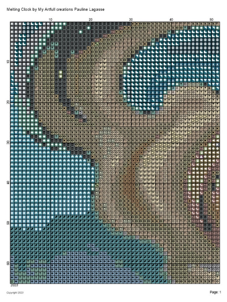 Melting Clock, Counted Cross Stitch Patterns Printable Chart PDF Format Needlework Embroidery ...