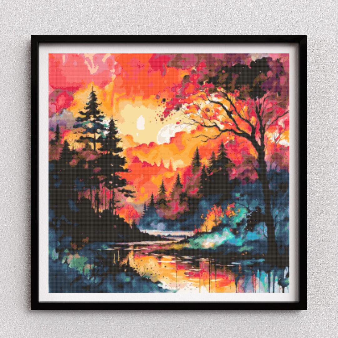 Watercolor River Scenery, Counted Cross Stitch Patterns, Printable ...