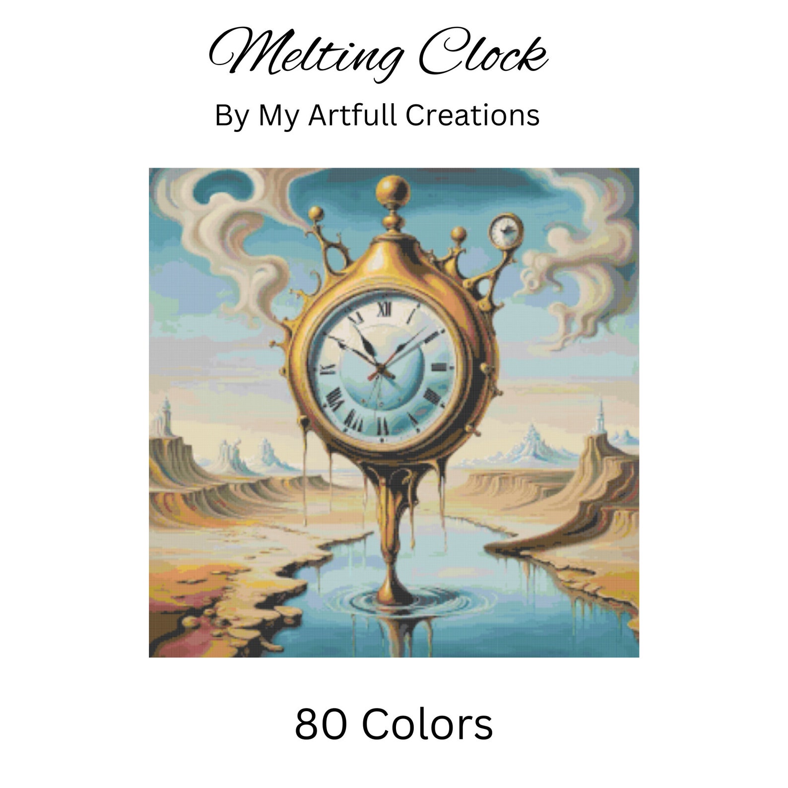 Melting Clock, Counted Cross Stitch Patterns Printable Chart PDF Format ...