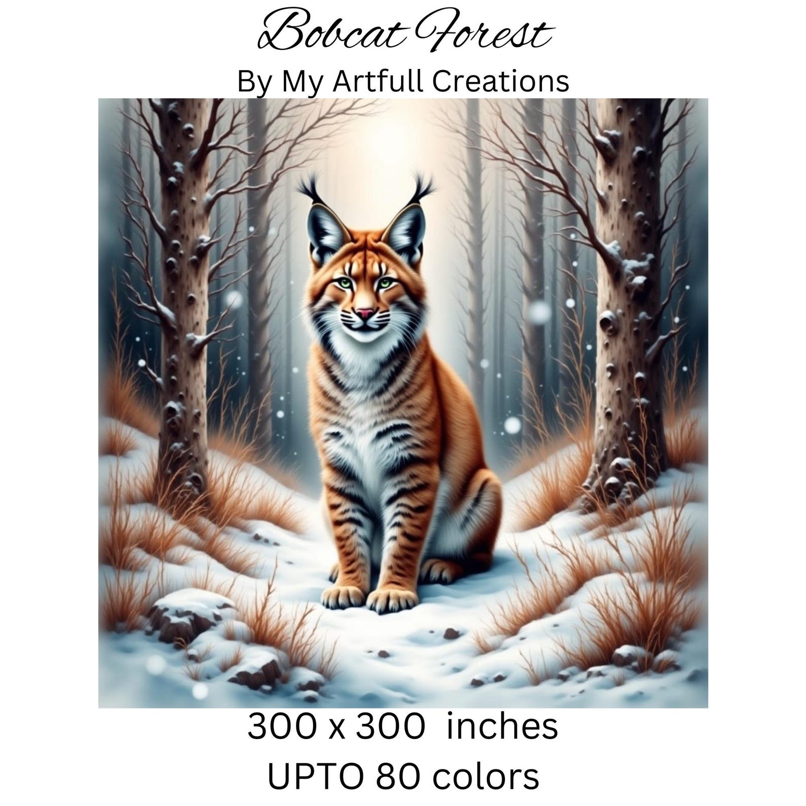 Bobcat Forest, Detailed Bobcat Cross Stitch Chart, Printable Pattern ...