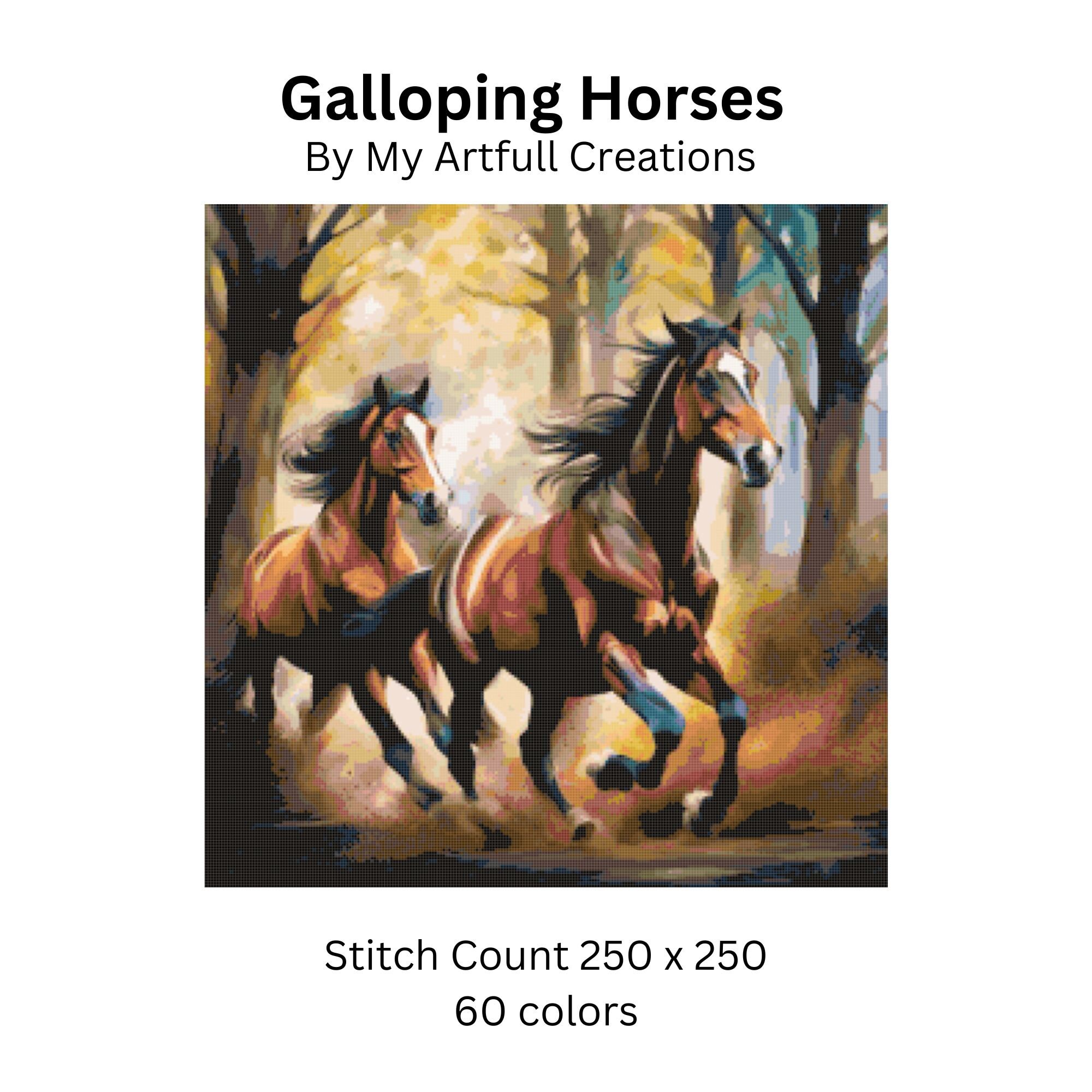 Galloping Horses , Counted Cross Stitch Patterns Printable Chart PDF Format Needlework ...