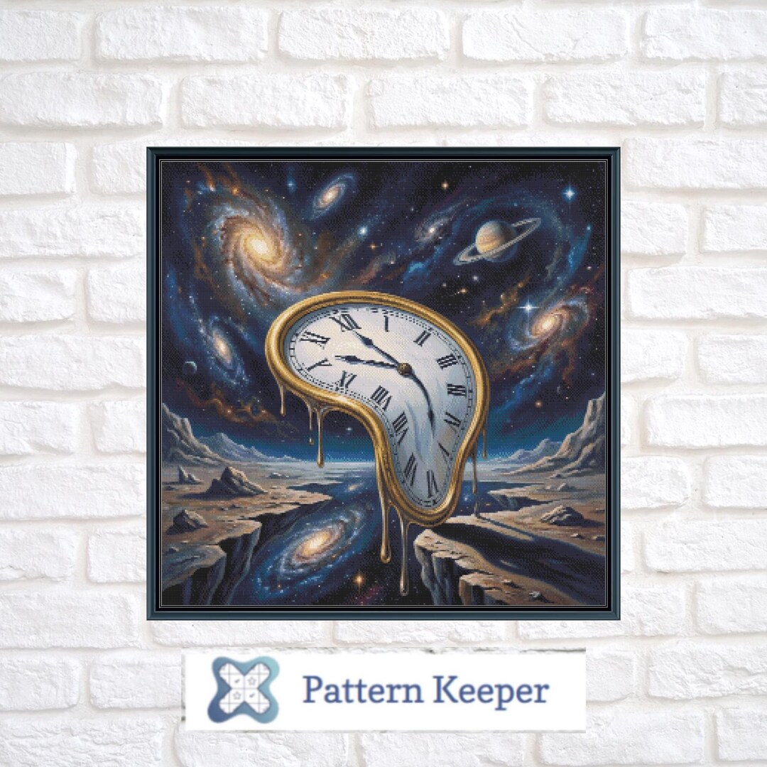 Melting Space, Melting Clock Cross Stitch Chart, Surreal Art Pattern ...