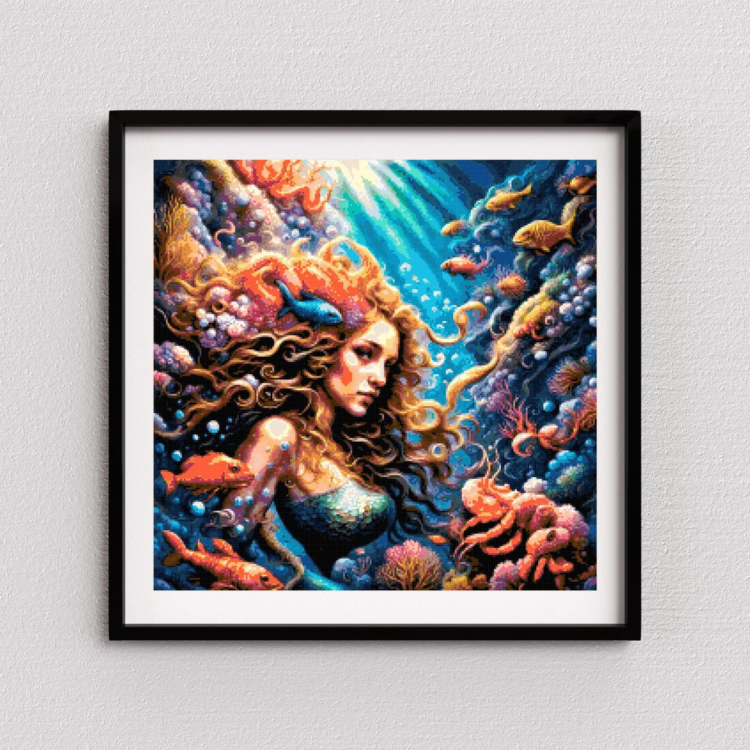 Vibrant Mermaid, Counted Cross Stitch Patterns, Full Coverage ...