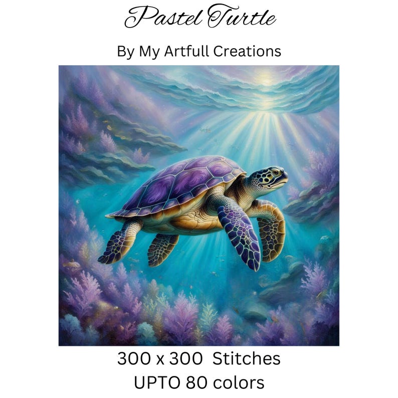 Pastel Turtle, Coastal Sea Turtle Cross Stitch Chart, Marine Life ...