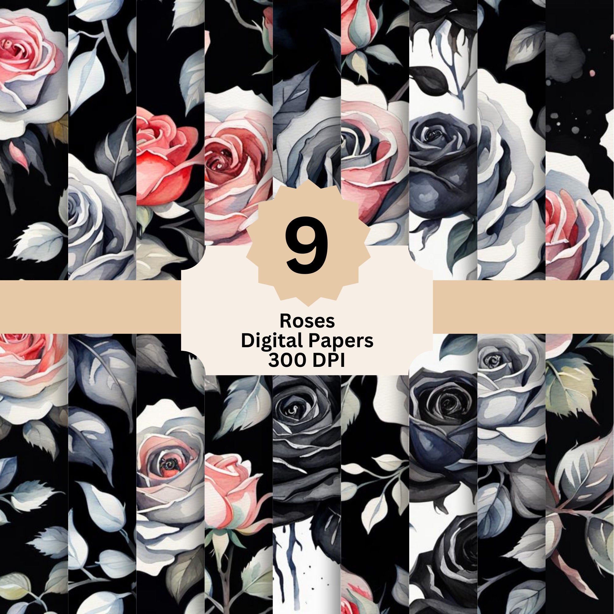 Roses Digital Papers, Vintage Rose Design Paper Pack, Botanical Digital ...