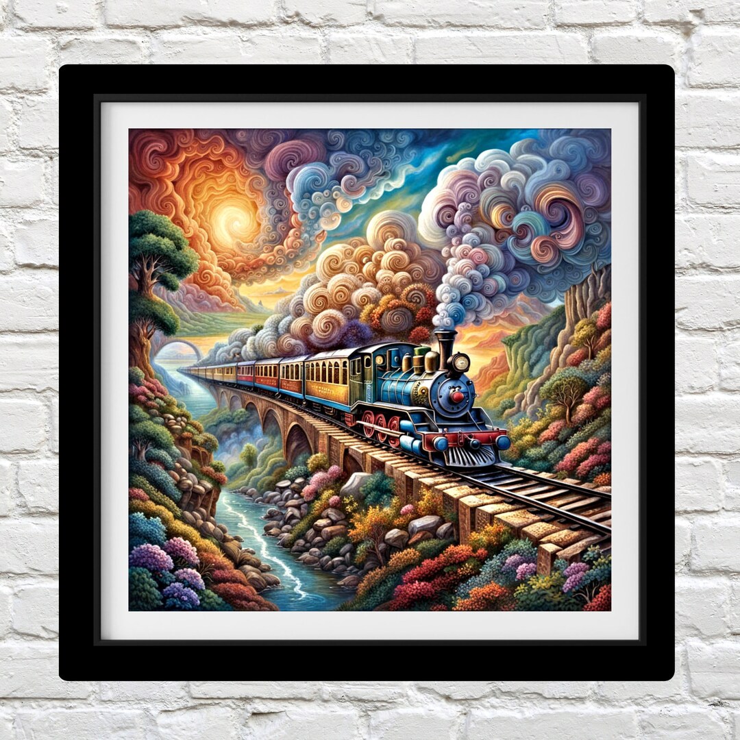 Fun Train 2, Steampunk Train Cross Stitch Template, Vintage Locomotive ...