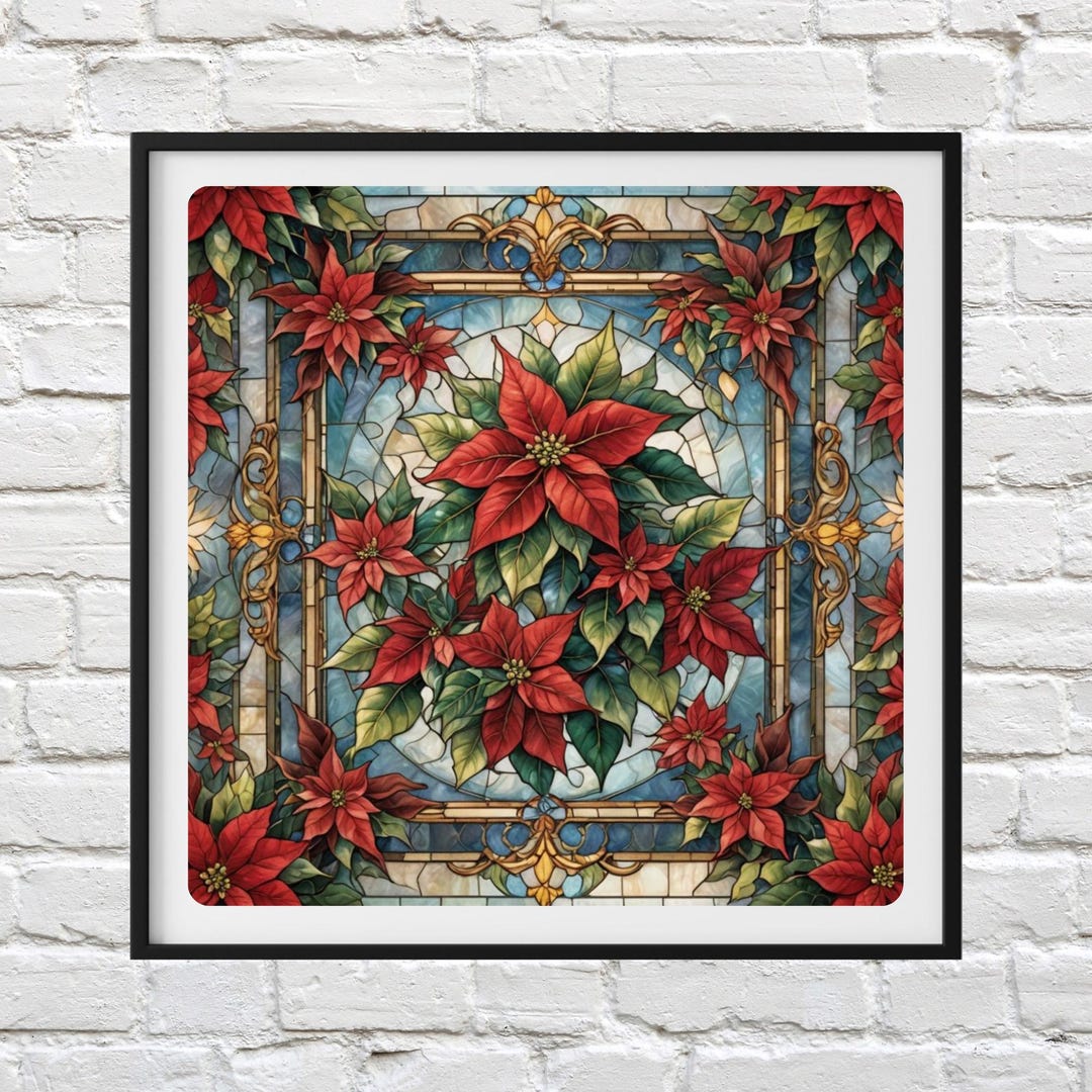 Stained Glass Pointsetta, Flower Stained Glass Cross Stitch Chart ...