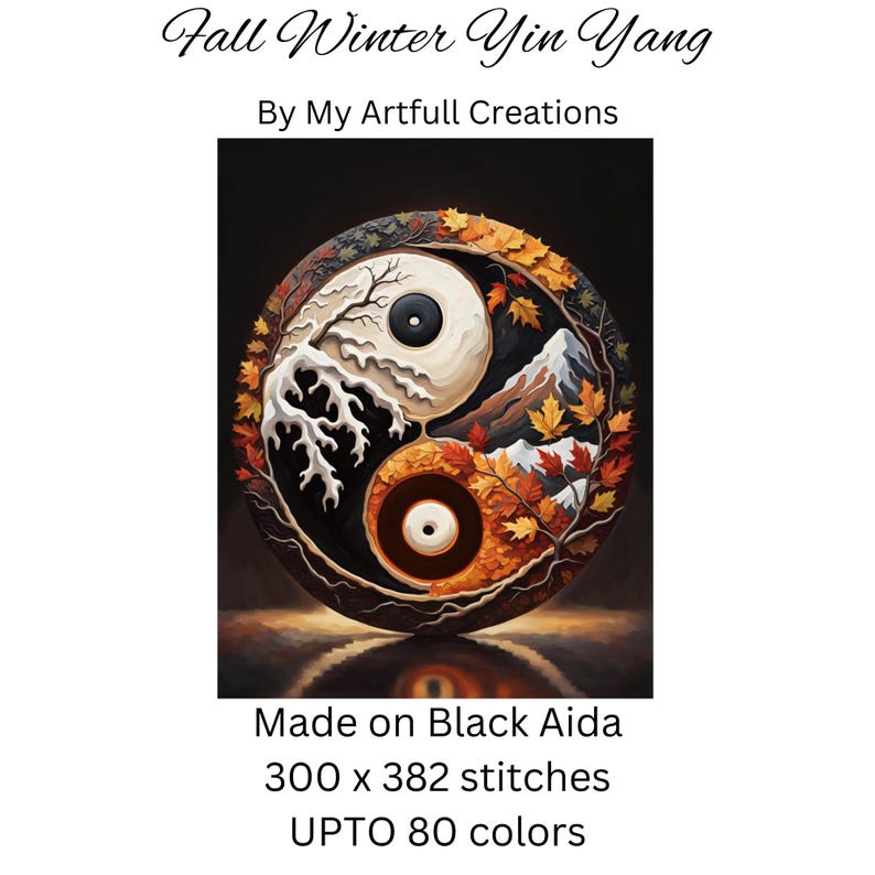 Fall Winter Yin Yang, Yin Yang Cross Stitch Chart, Fall Winter Design ...