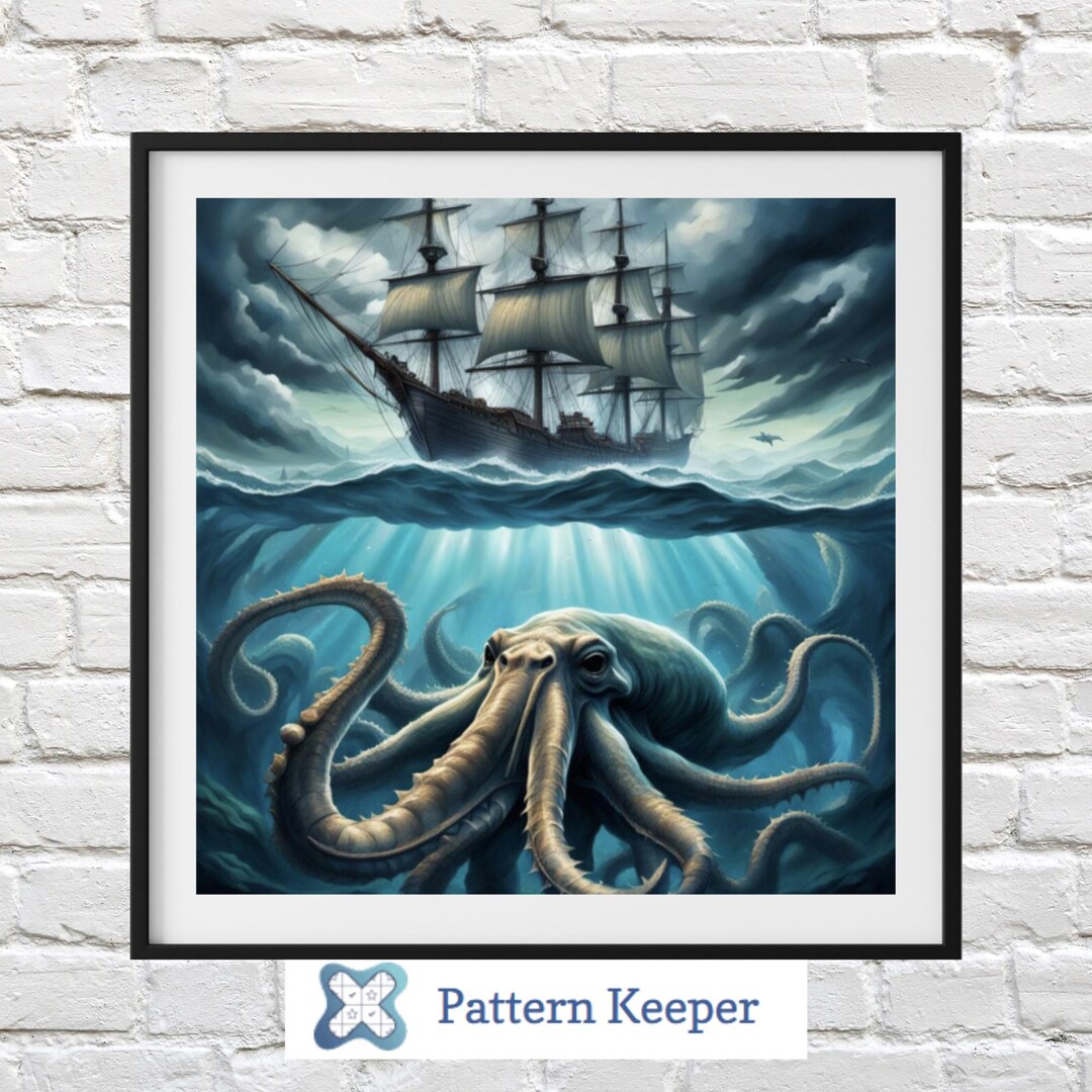 Stormy Kraken, Mythical Kraken Embroidery Chart, Sea Monster Cross ...