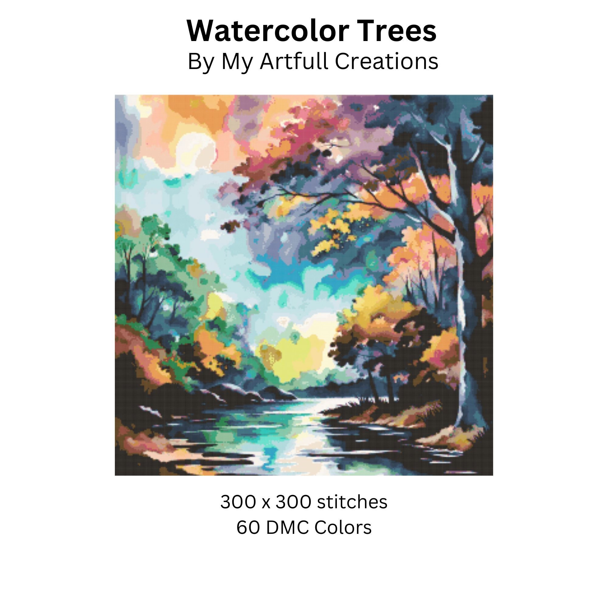 Watercolor Trees, Counted Cross Stitch Patterns, Full Coverage ...