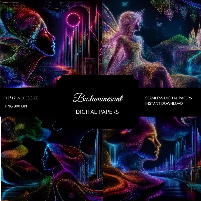 Luminescent Papers, Digital Download, Seamless Fantasy Backgrounds ...