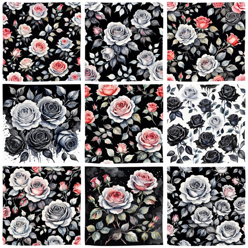 Roses Digital Papers, Vintage Rose Design Paper Pack, Botanical Digital ...